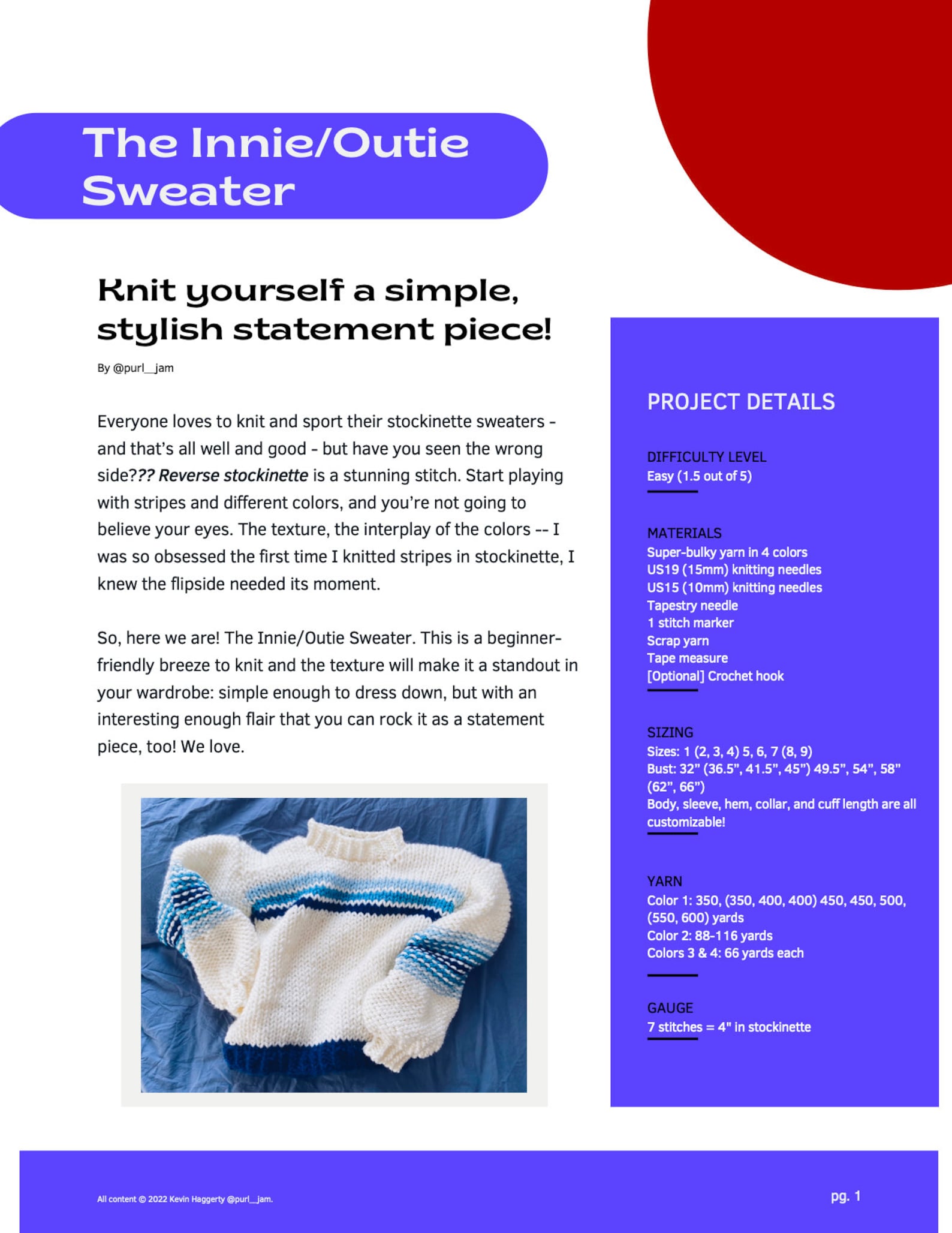 The Innie / Outie Sweater: Beginner-friendly Digital Knitting Pattern ...