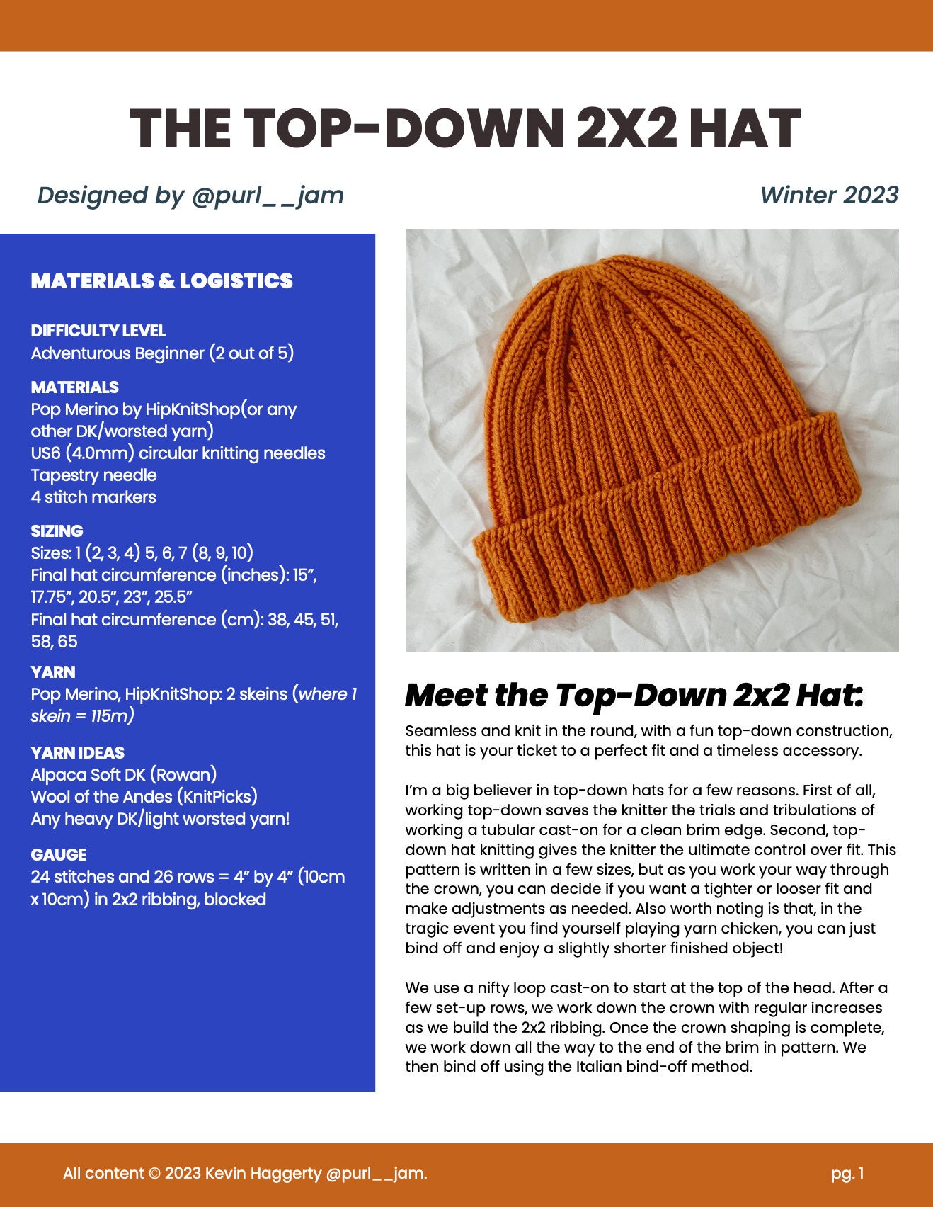 Digital Knitting Pattern: the Top-down 2x2 Hat - Etsy