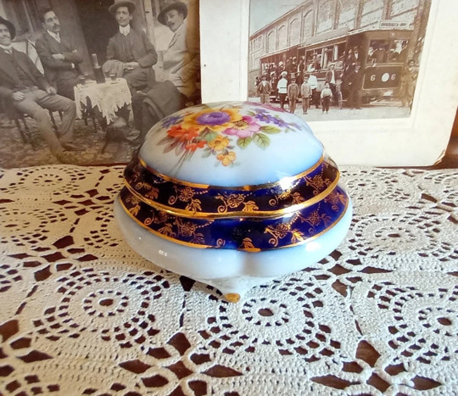 Vintage Floral Porcelain Trinket Box, PM Germany - Etsy