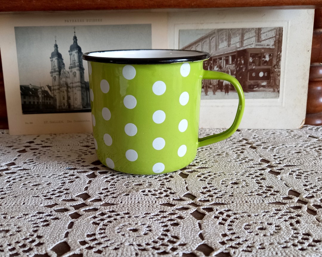 Vintage Enamel Teacup, Enameled Coffee Cup, Enamel Cup, Rustic Kitchen ...