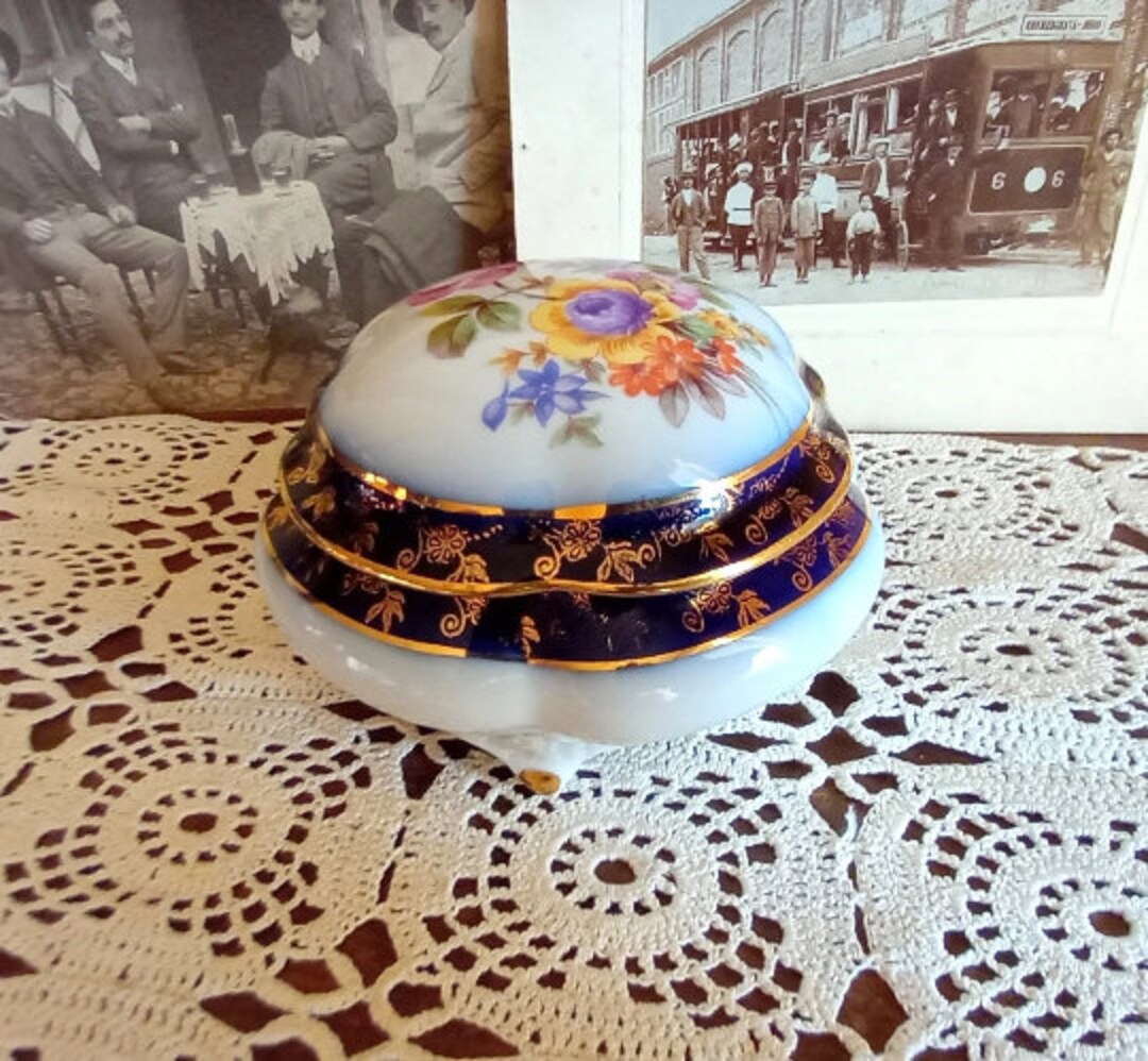 Vintage Floral Porcelain Trinket Box, PM Germany - Etsy