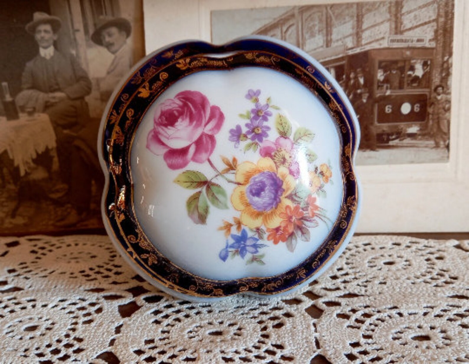 Vintage Floral Porcelain Trinket Box, PM Germany - Etsy