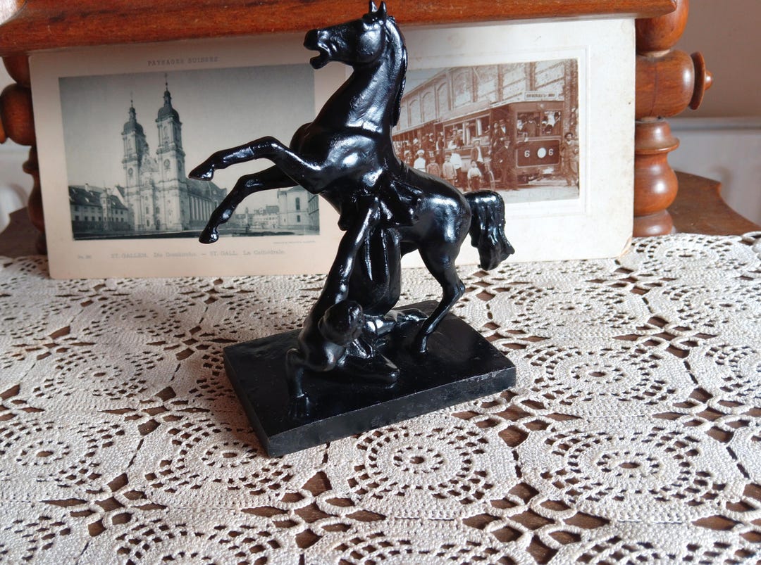 Vintage Figurine, Statue, Fallen Rider, Horse, Cast Iron, Soviet, USSR ...