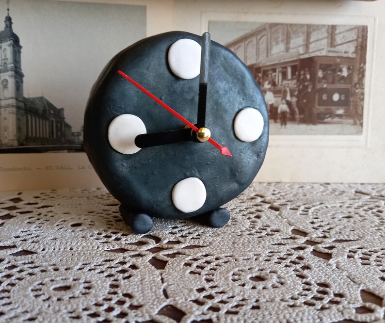 Desk Clock, Art Clock, Vintage Style, Polymeric Clay Clock, Handmade ...