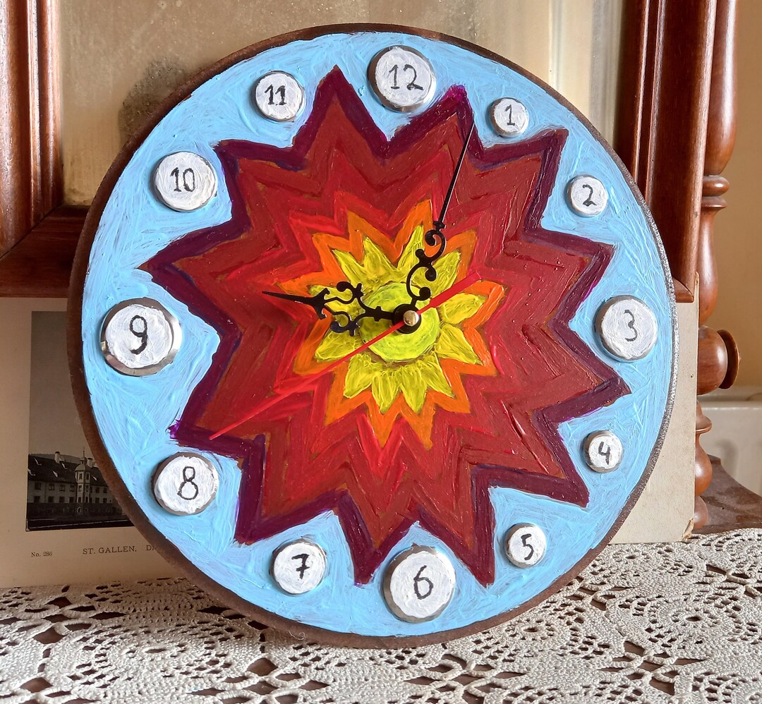 Art Clock, Wall Clock, Acrylic Clock, Steampunk Clock, Sun, Wooden ...