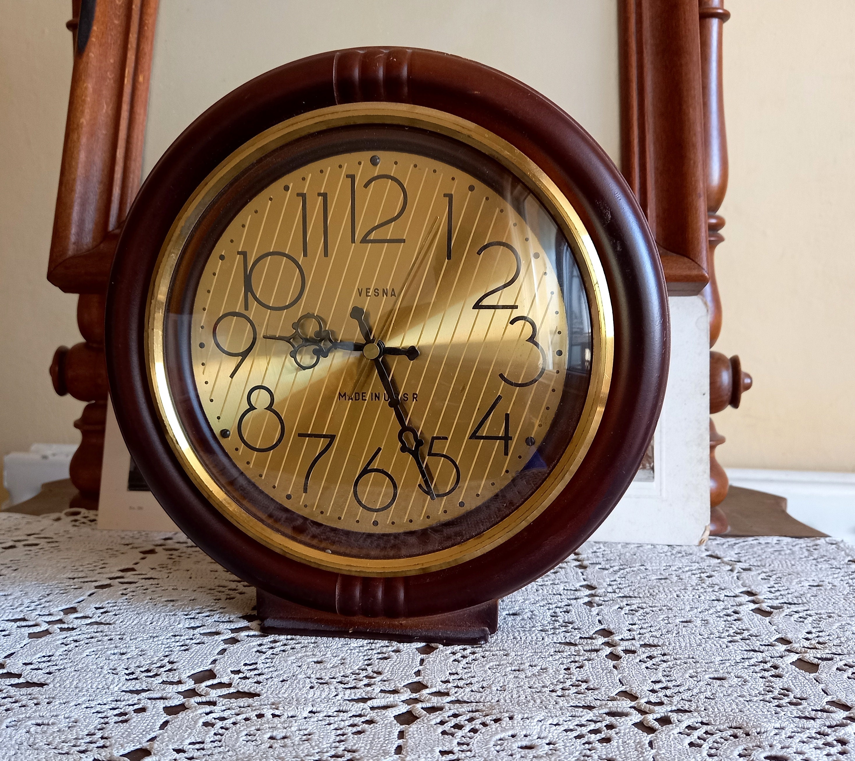 Vintage Desk Clock, Mantel Shelf Clock, VESNA Clock, Electromechanical ...