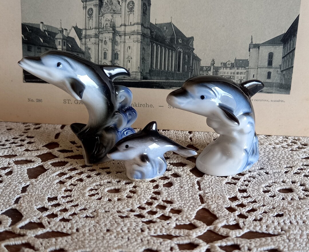 Vintage Porcelain, Dolphins, Set Figurines, Porcelain Figurine, Taiwan ...