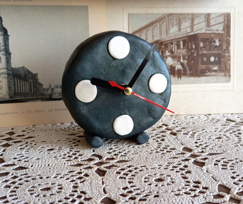 Desk Clock, Art Clock, Vintage Style, Polymeric Clay Clock, Handmade ...