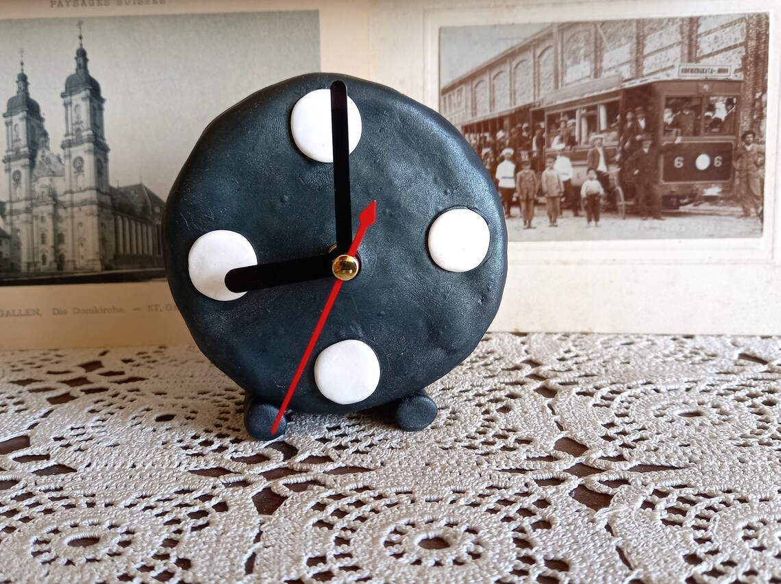 Desk Clock, Art Clock, Vintage Style, Polymeric Clay Clock, Handmade ...