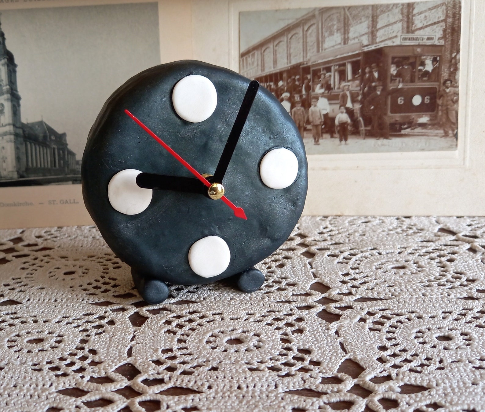 Desk Clock, Art Clock, Vintage Style, Polymeric Clay Clock, Handmade ...
