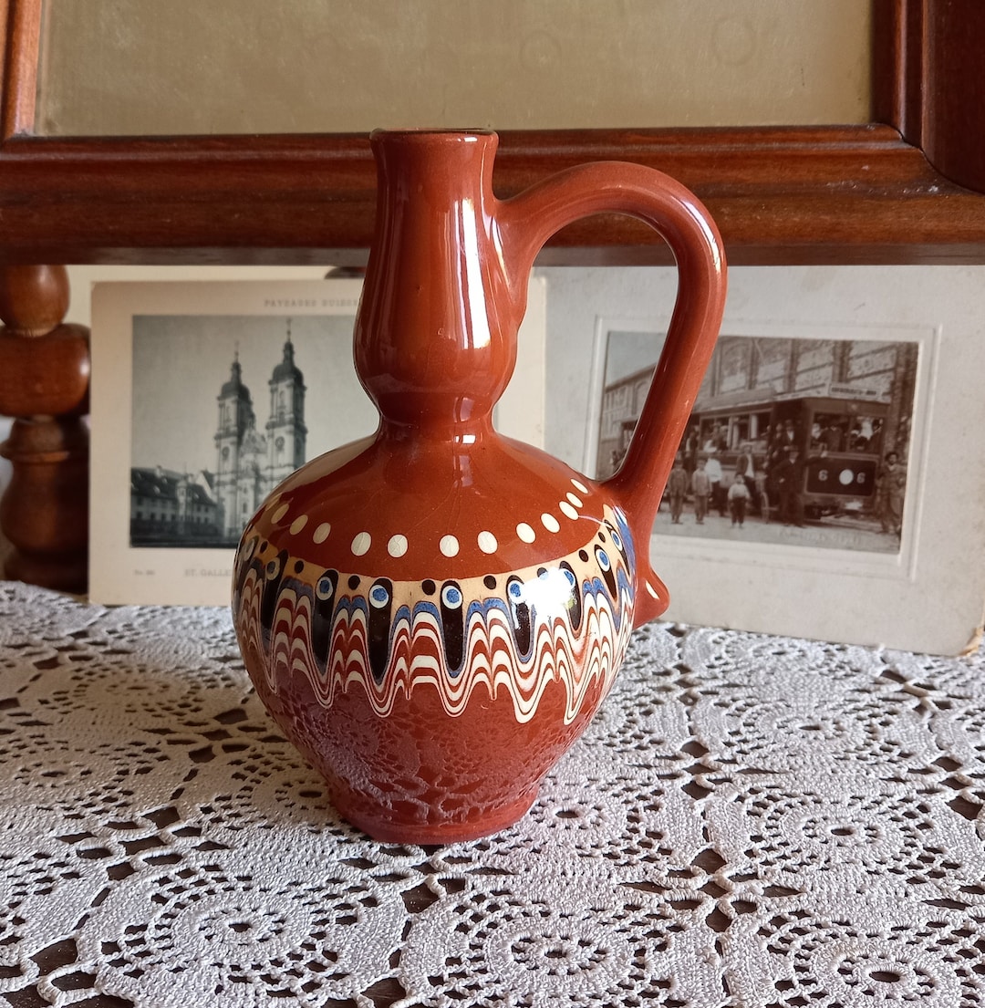 Vintage Handmade Ceramic Pitcher, Glazed Pottery Jug, Hippy Decor - Etsy