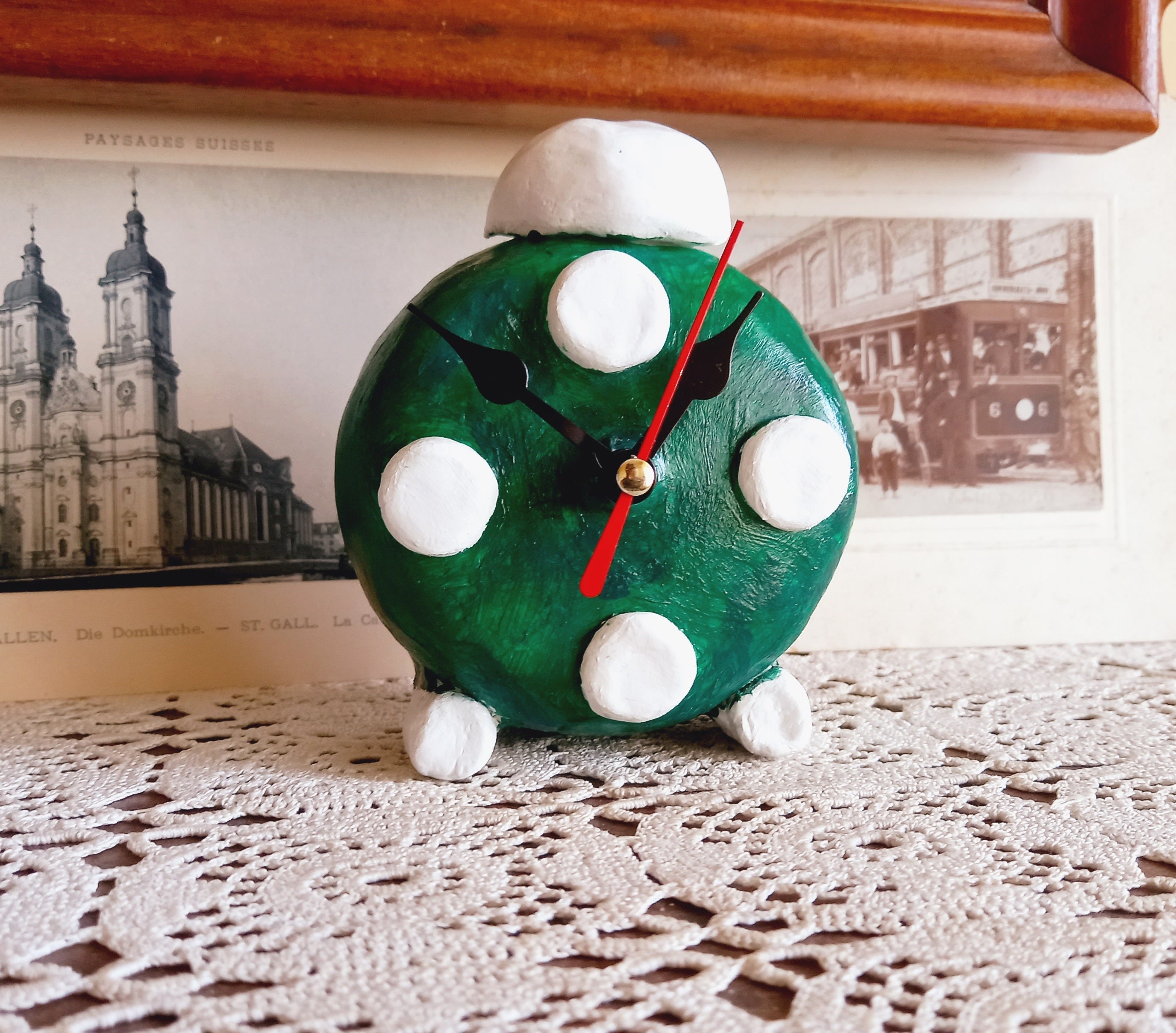 Desk Clock, Art Clock, Vintage Style, Acrylic Clock, Clay Clock ...