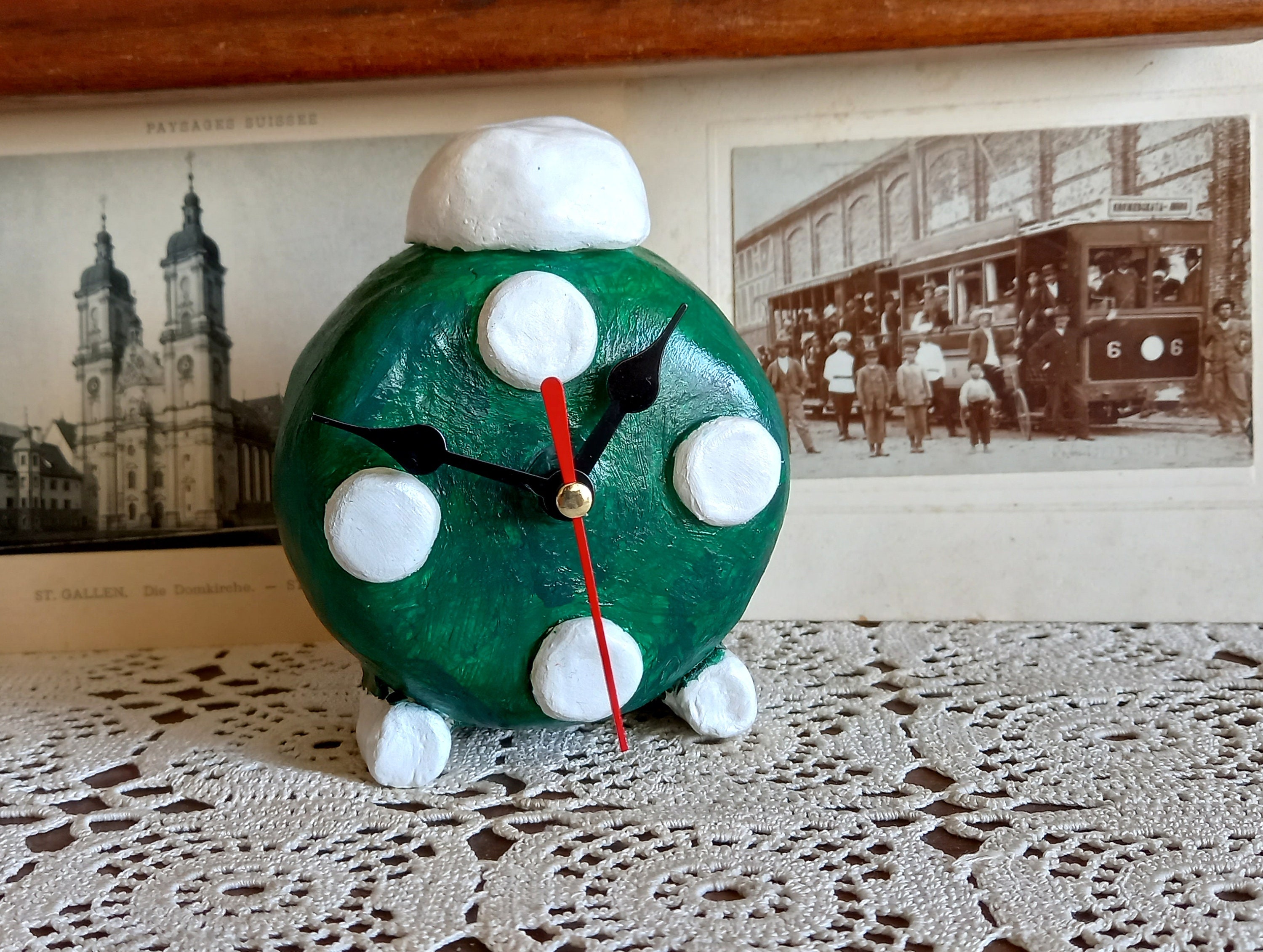 Desk Clock, Art Clock, Vintage Style, Acrylic Clock, Clay Clock ...