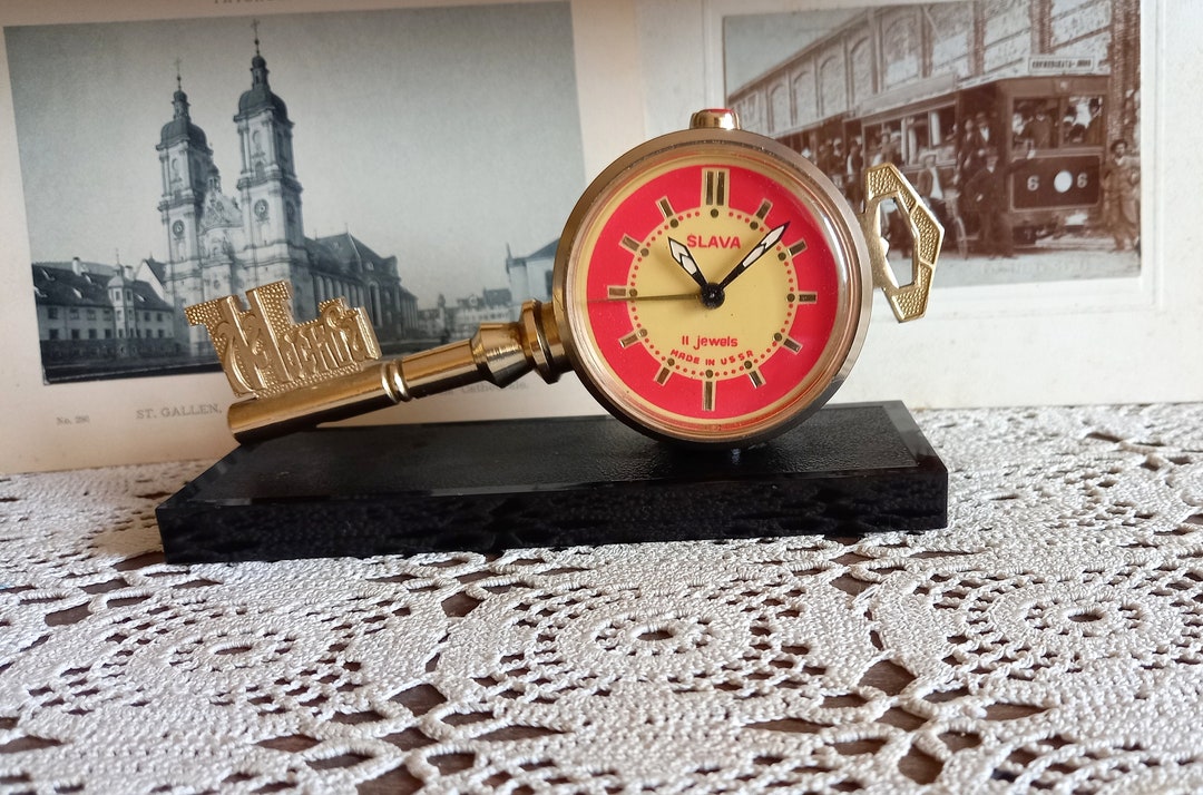 Vintage Alarm Clock, Slava Clock Alarm Clock, Key Moscow, Mechanical ...