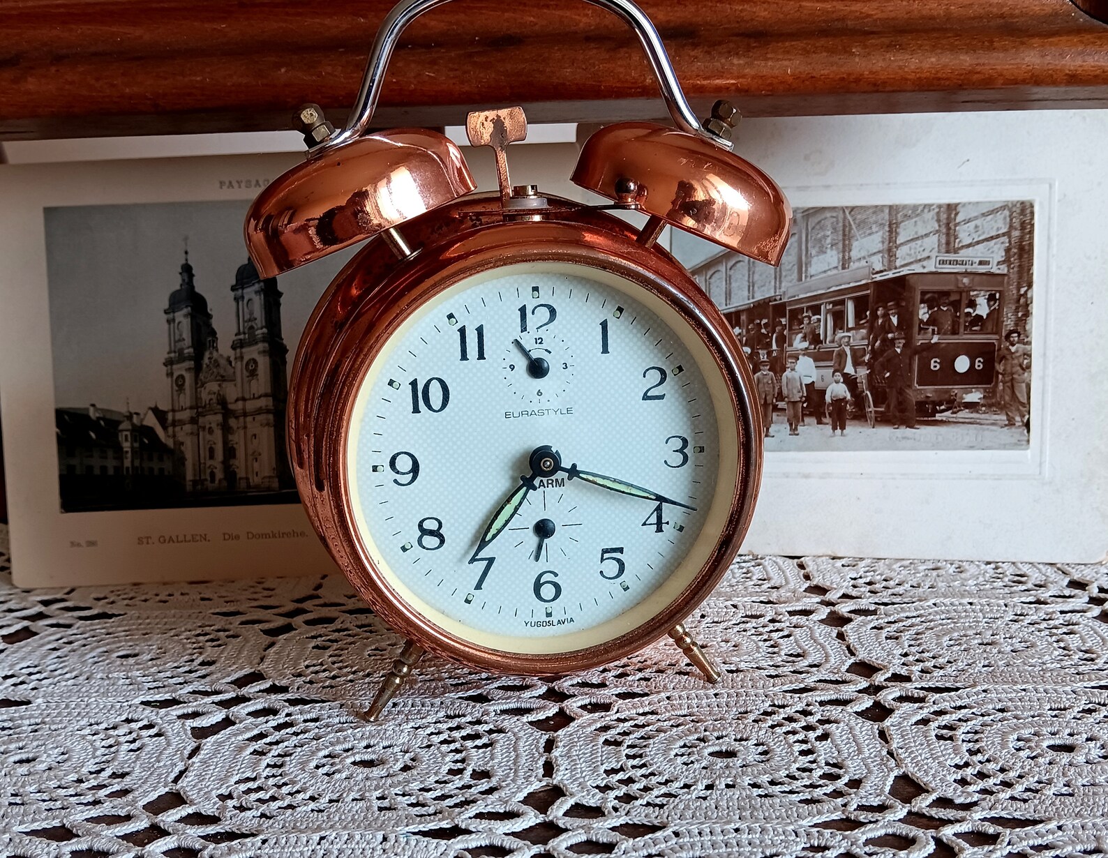 Vintage Alarm Clock, Insa, Eurastyle, Yugoslavia, Copper Clock, Wind up ...