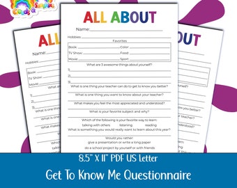 All About My Teacher Questionnaire for Teachers Glitter - Etsy