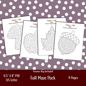 Fall Printable Maze Pack for Kids Seasonal Autumn Maze Bundle PDF ...
