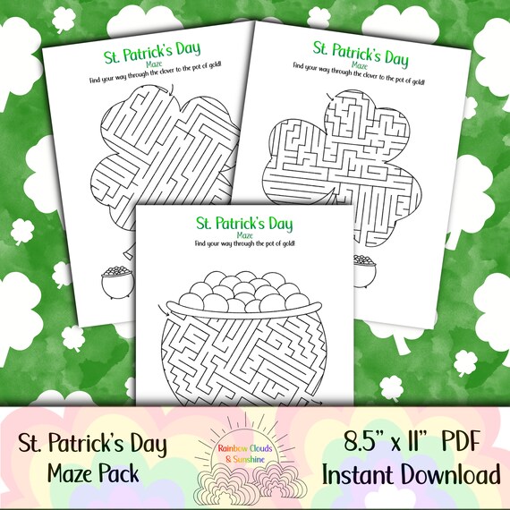 St. Patrick's Day Maze Pack for Kids Printable St. | Etsy
