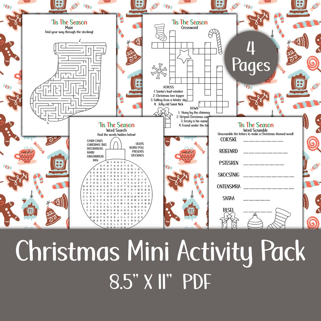 Christmas Printable Mini Activity Pack for Kids, Stocking Maze ...