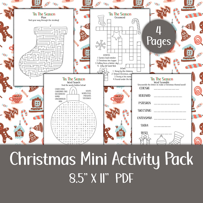 Christmas Printable Mini Activity Pack for Kids Stocking Maze - Etsy