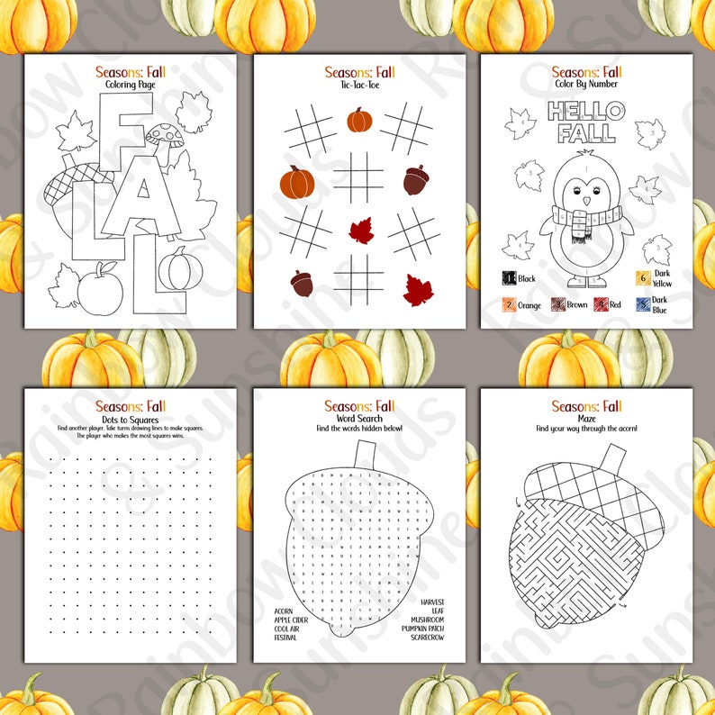 Fall Coloring and Activity Pack for Kids Autumn Printable - Etsy