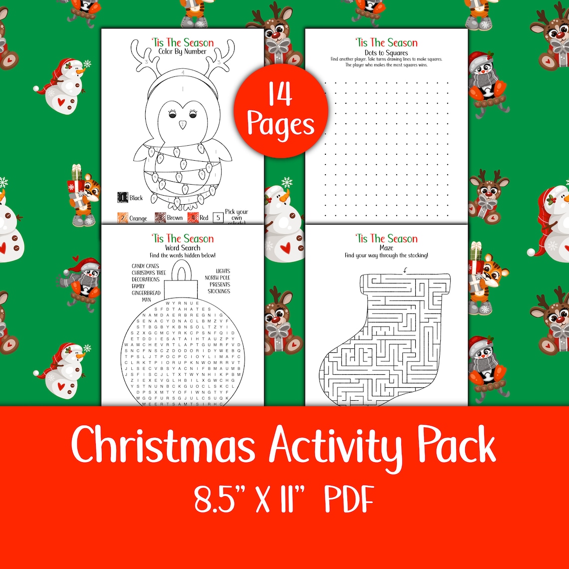 Christmas Activity Pack Printable for Kids Fun Holiday - Etsy