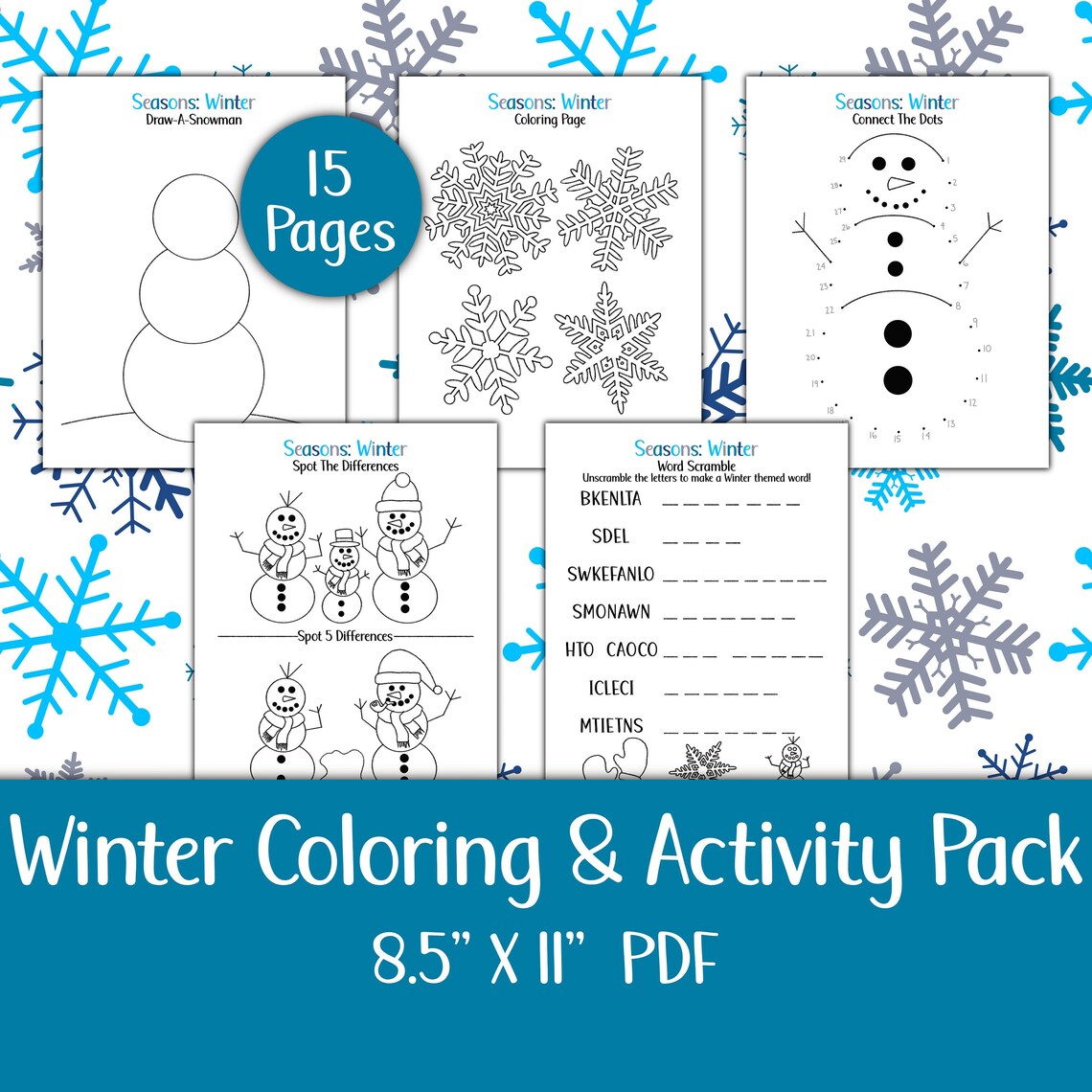 Winter Coloring and Activity Pack for Kids, Seasonal Coloring Pages for ...