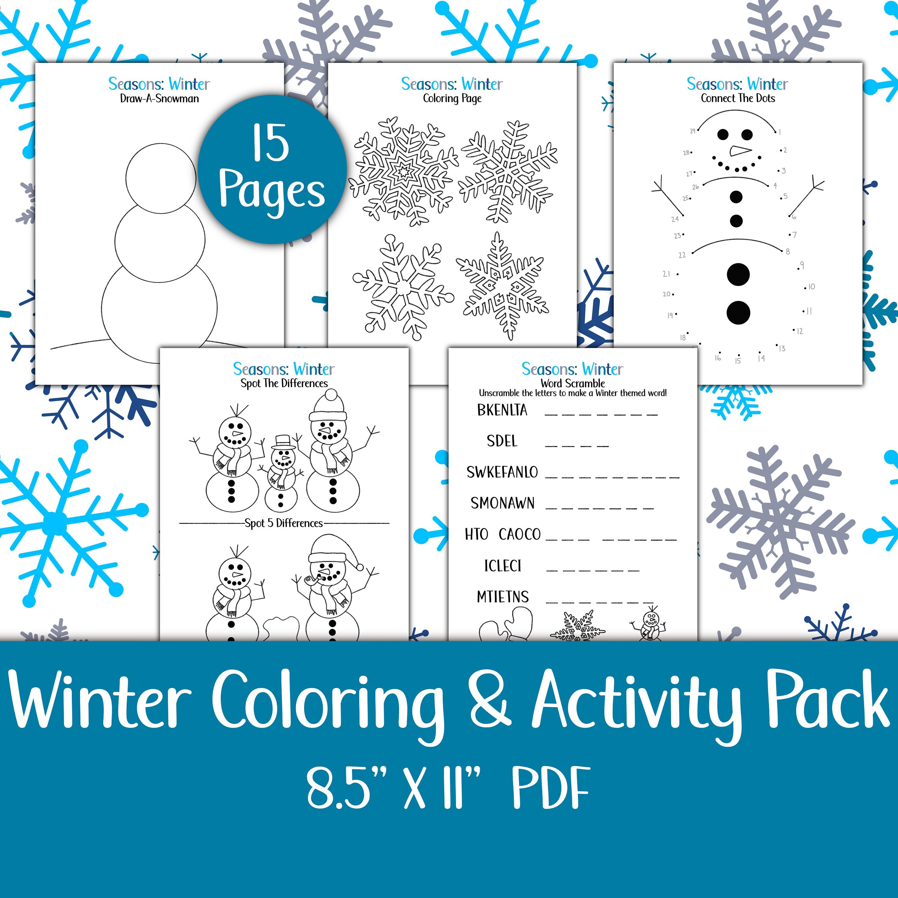 Winter Coloring and Activity Pack for Kids, Seasonal Coloring Pages for ...