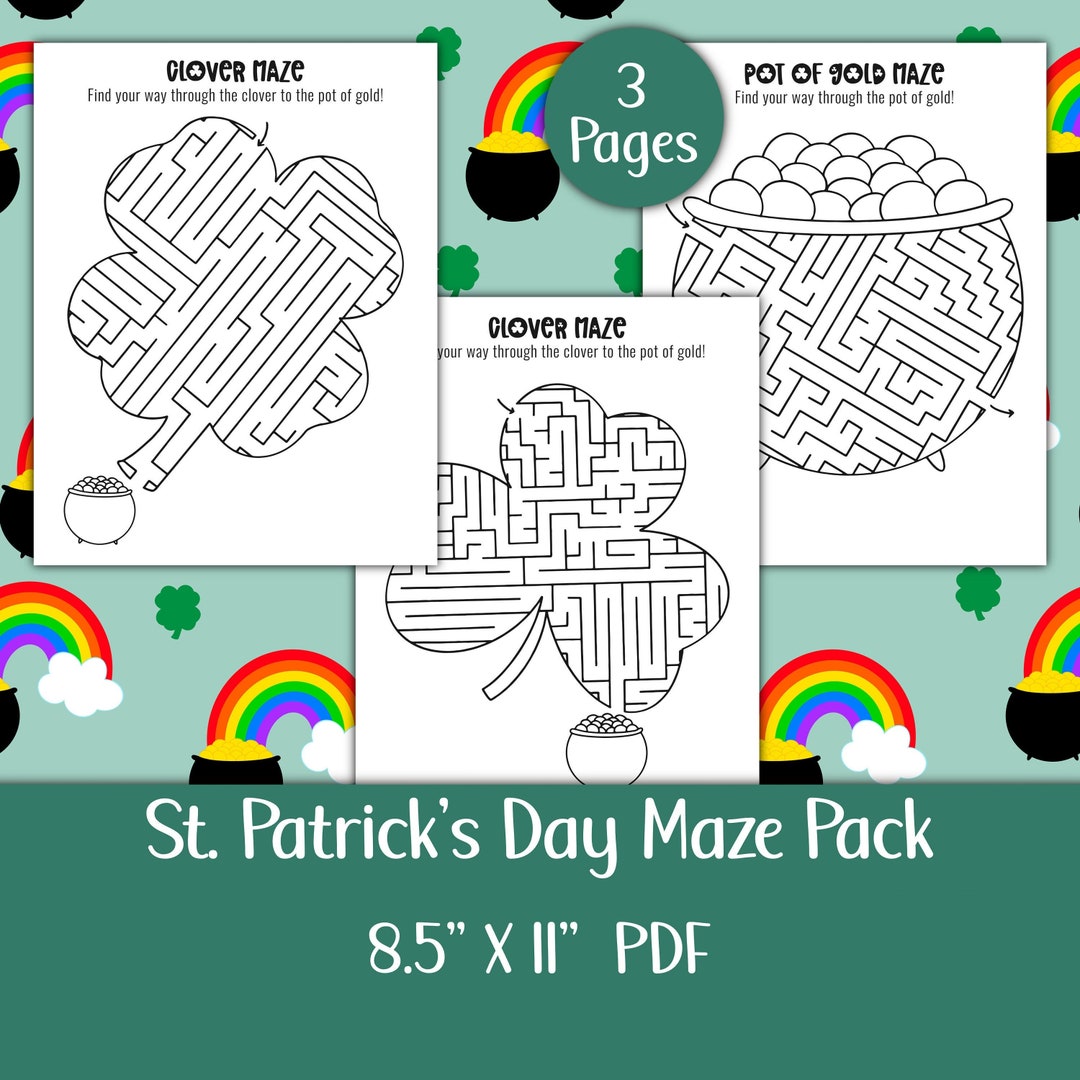 St. Patrick's Day Maze Pack for Kids, Printable St. Patrick's Day ...