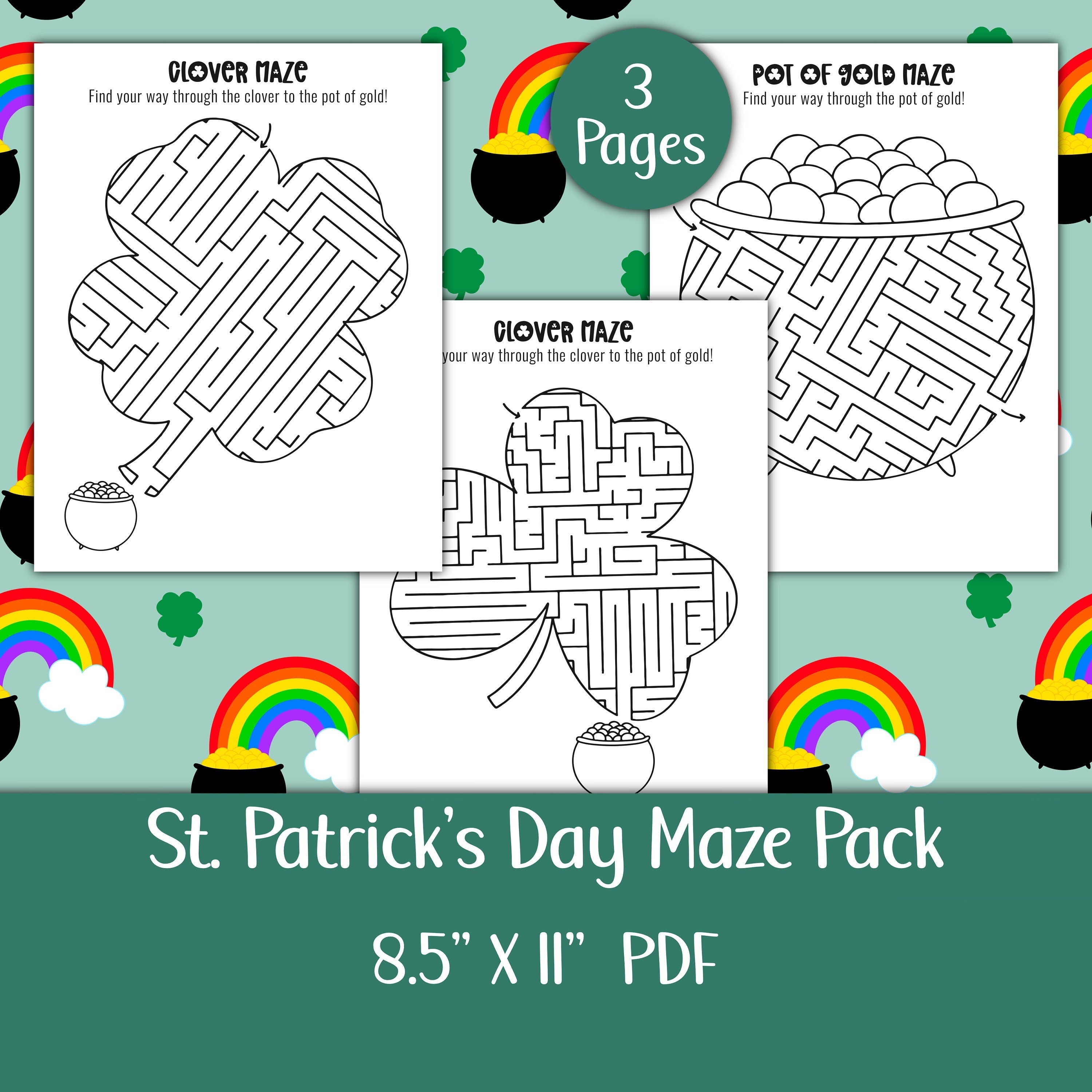 St. Patrick's Day Maze Pack for Kids, Printable St. Patrick's Day ...