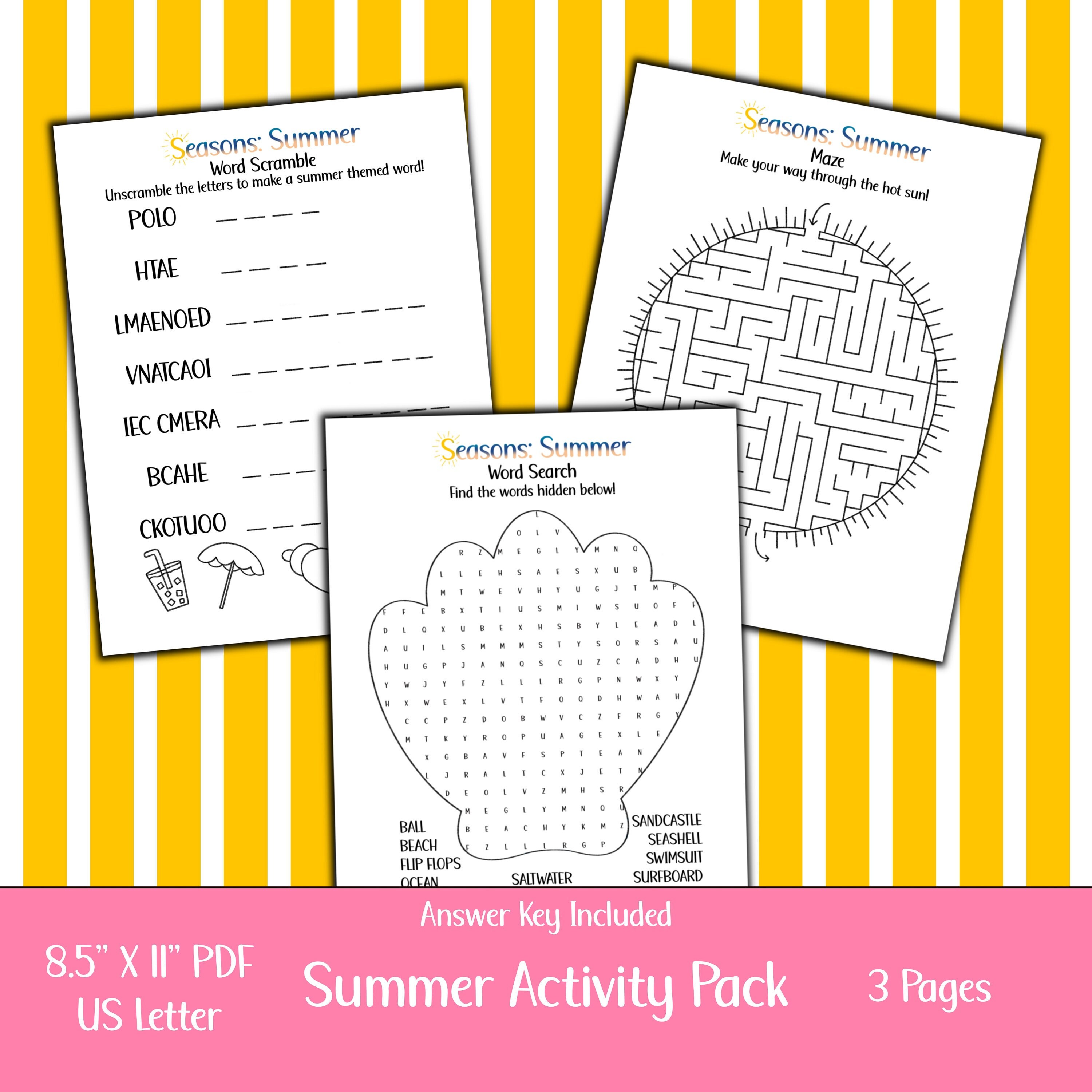 Summer Printable Mini Activity Pack for Kids, Sunshine Maze Printable ...