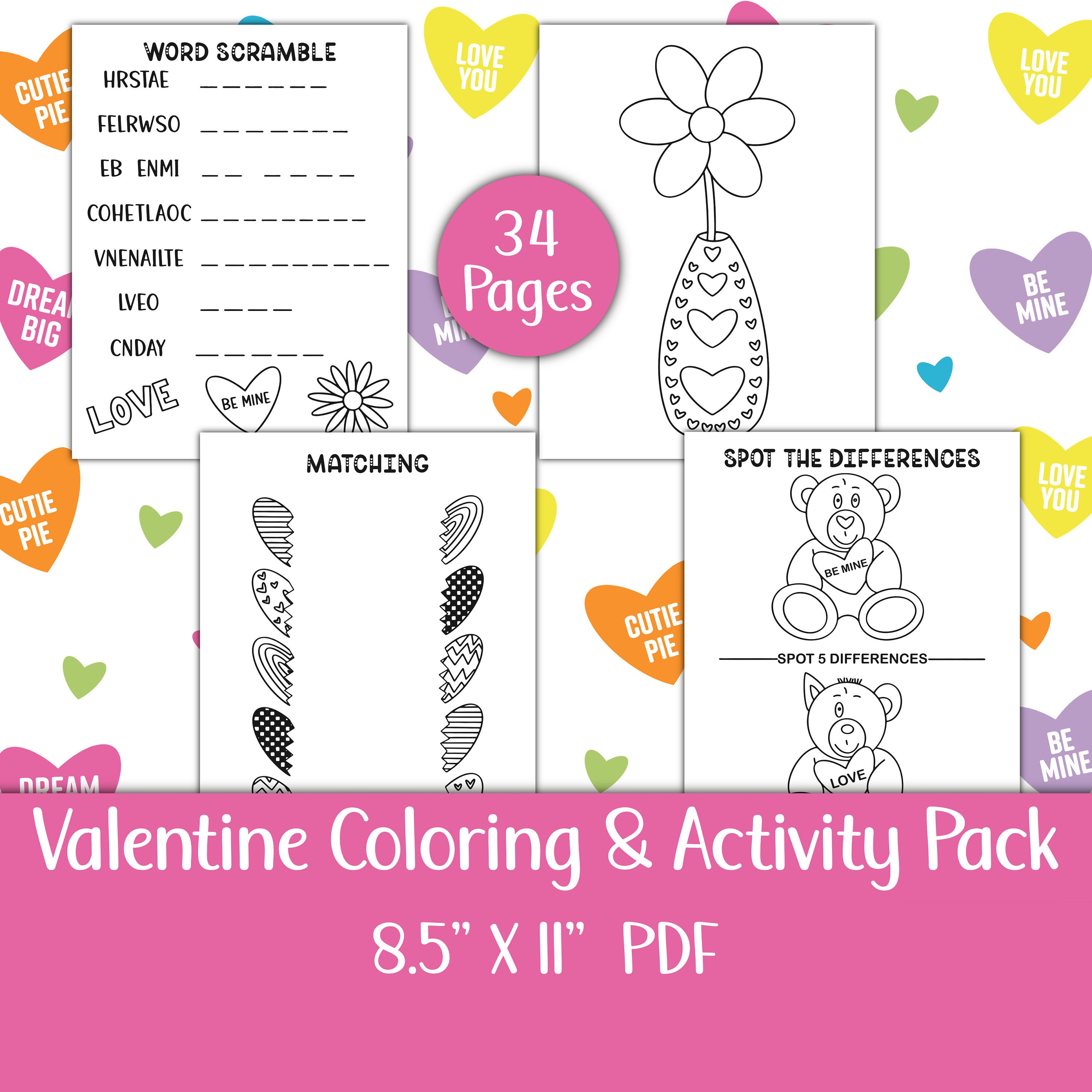 Valentine's Day Coloring and Activities for Kids, Printable Classroom ...