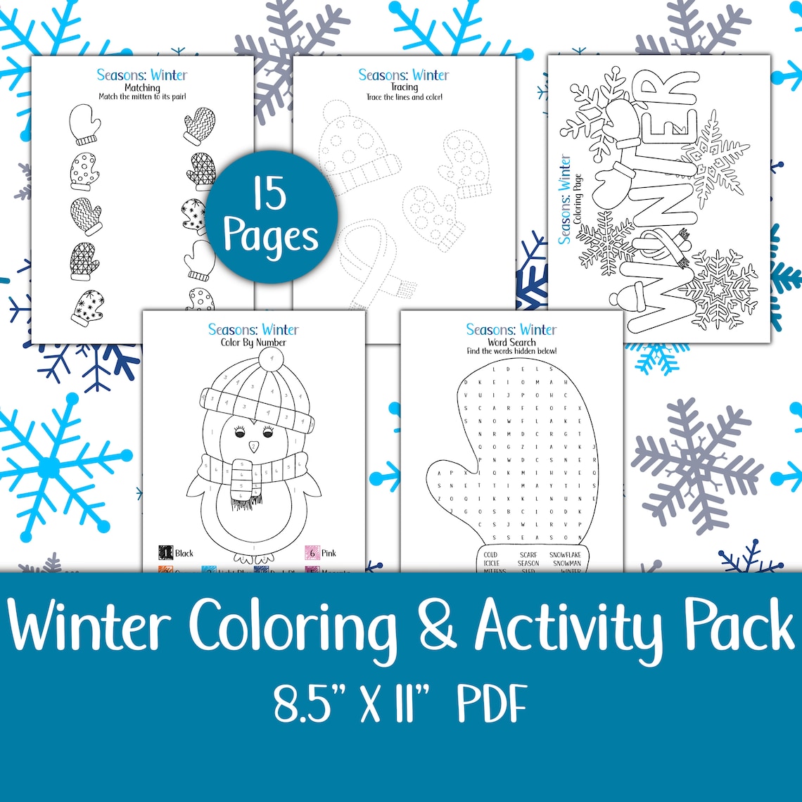 Winter Coloring and Activity Pack for Kids, Seasonal Coloring Pages for ...