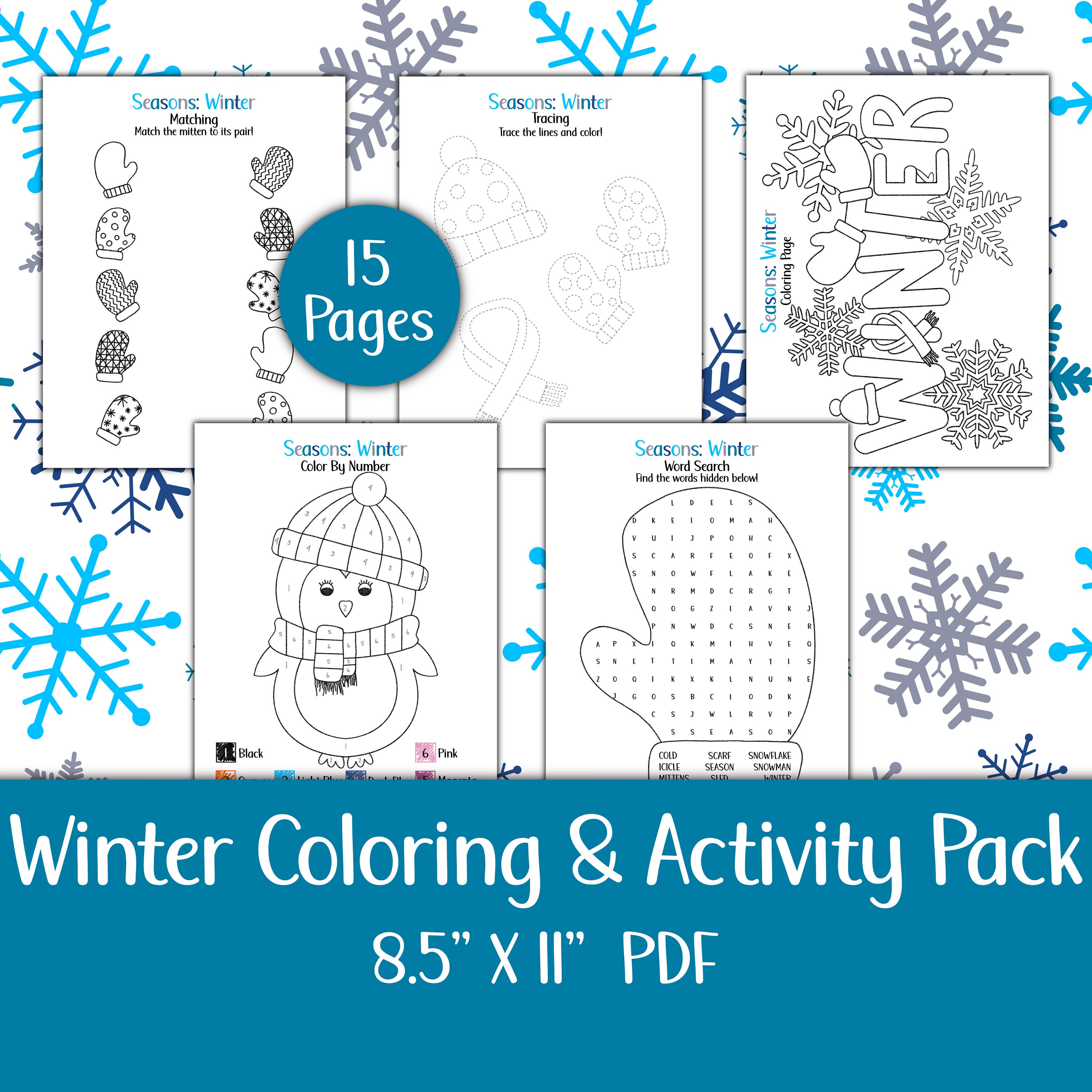 Winter Coloring and Activity Pack for Kids, Seasonal Coloring Pages for ...