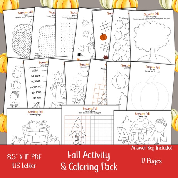 Fall Coloring and Activity Pack for Kids Autumn Printable - Etsy