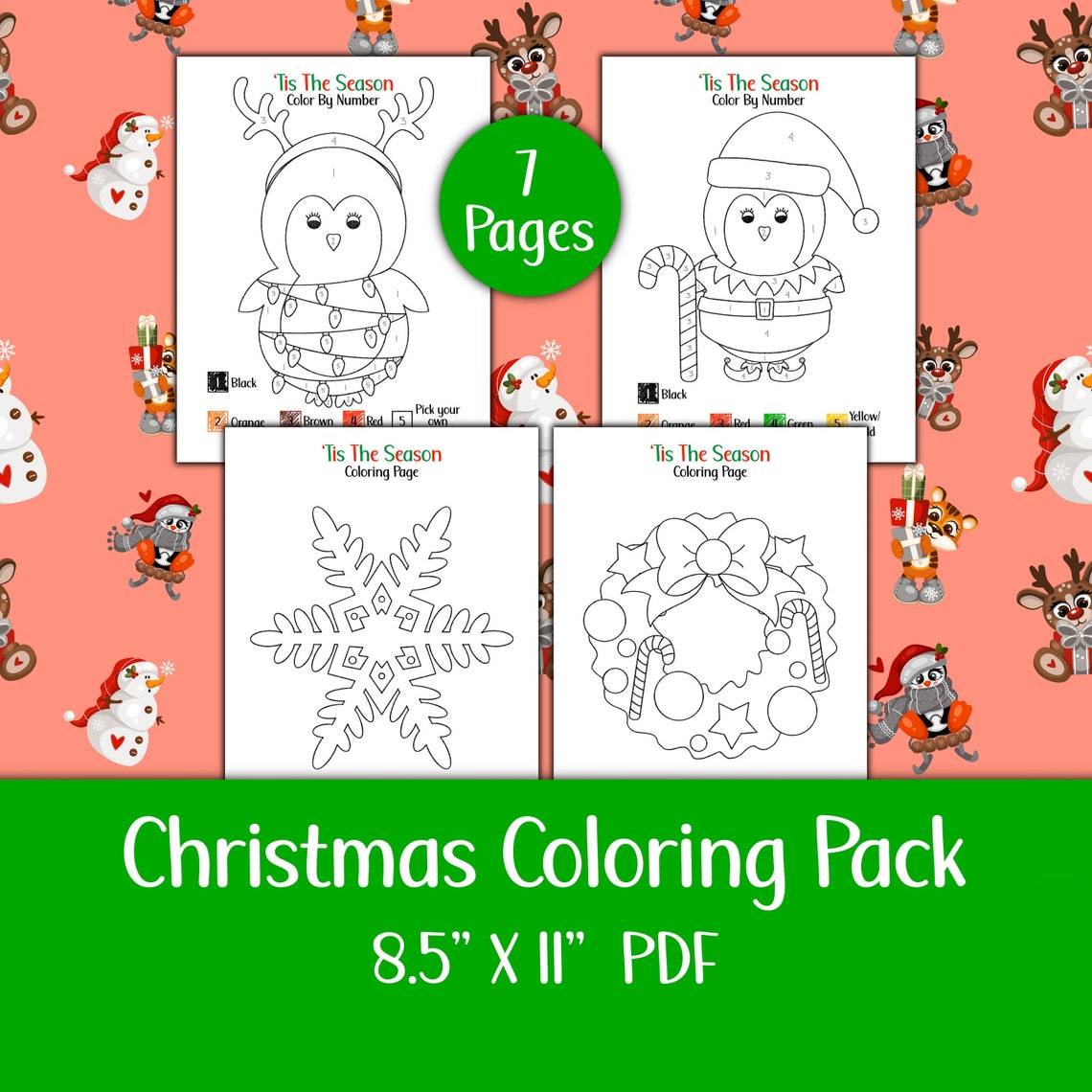 Christmas Coloring Pack for Kids, Kids Digital Christmas Coloring Pages ...