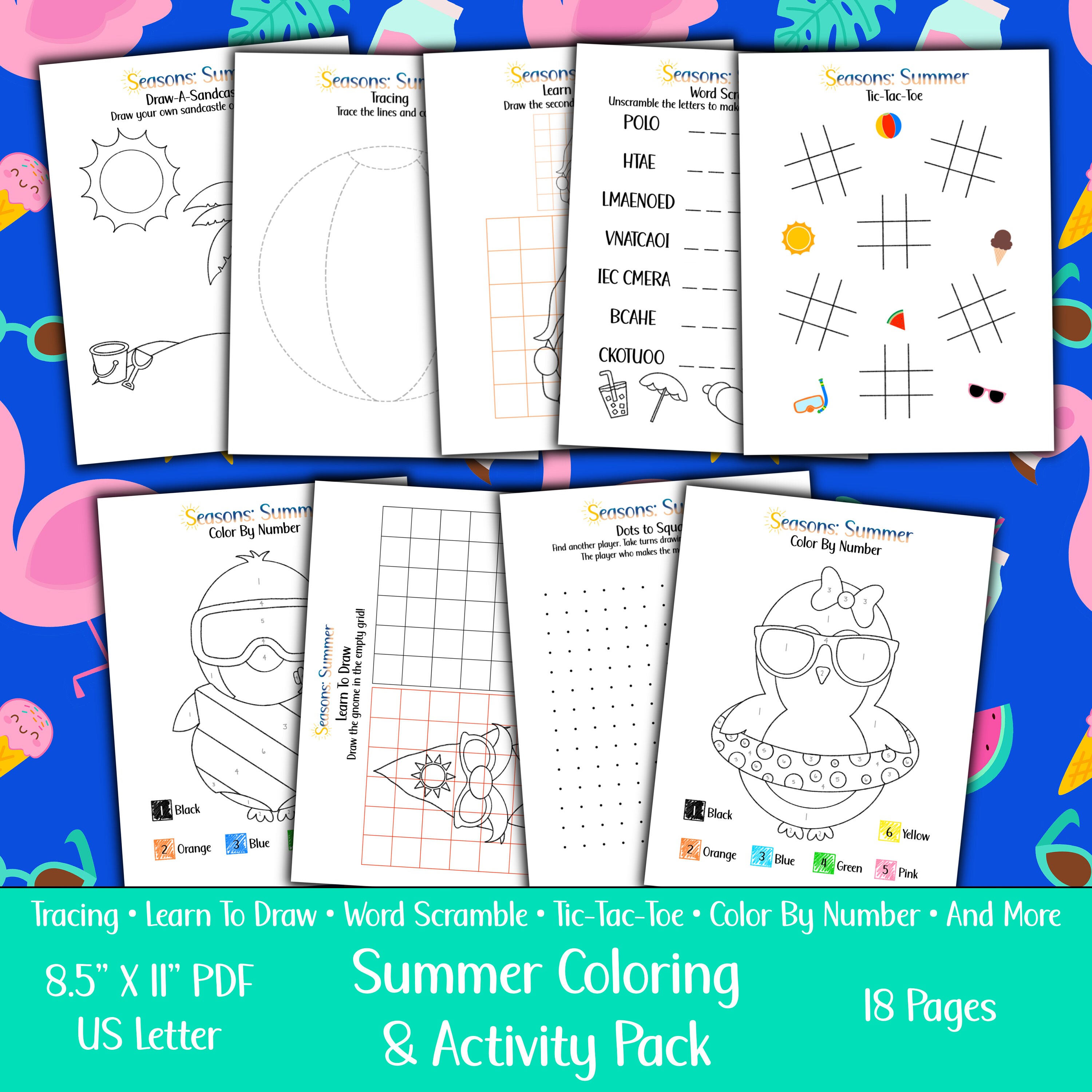 Summer Coloring and Activity Pack for Kids, Kids Digital Coloring Pages ...