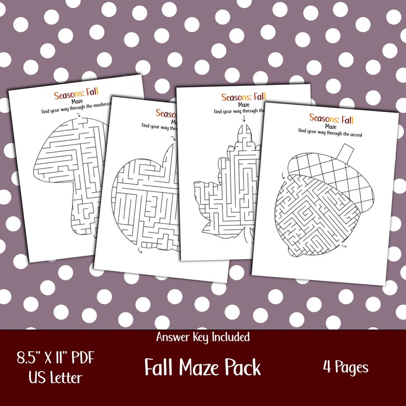 Fall Printable Maze Pack for Kids Seasonal Autumn Maze Bundle PDF ...