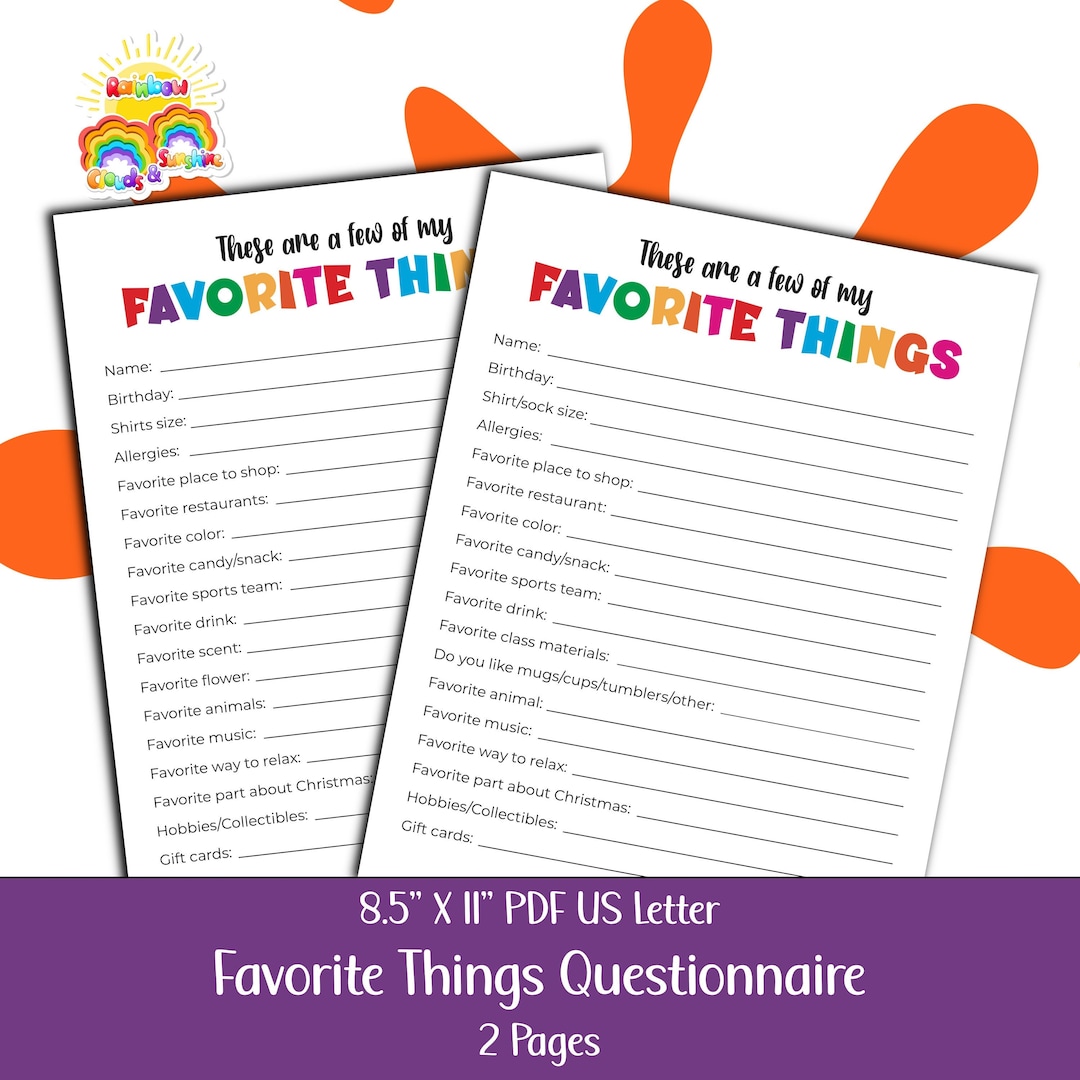Teacher Favorites Questionnaire PDF for Teacher Appreciation | Teacher ...