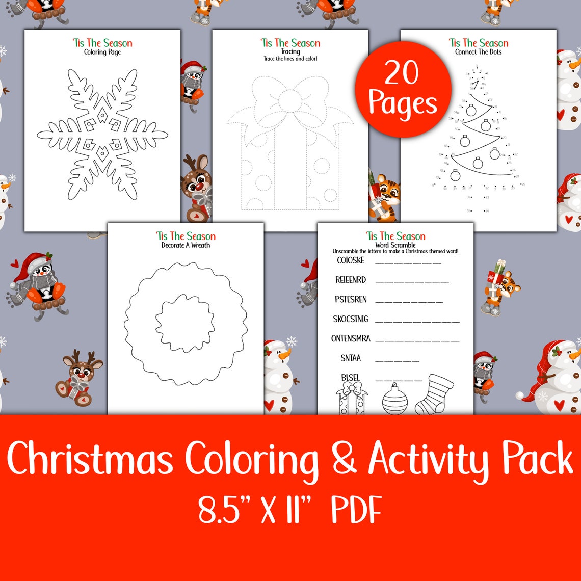 Christmas Printable Coloring and Activity Pack for Kids, Printable ...