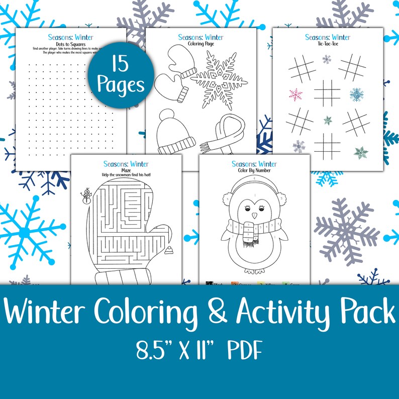 Winter Coloring and Activity Pack for Kids, Seasonal Coloring Pages for ...