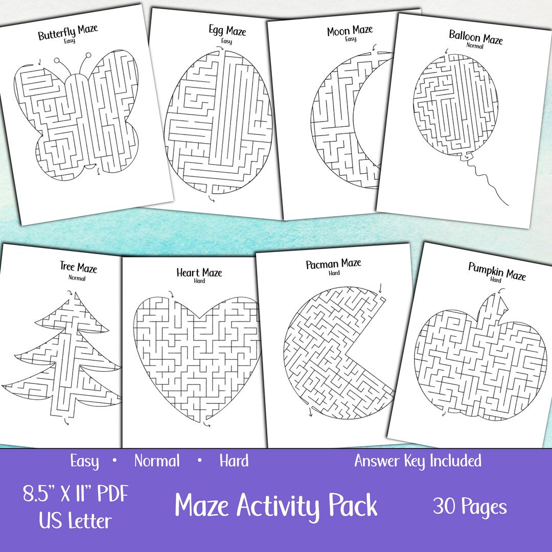 Printable Maze Pack for Kids, Difficult Mazes for Children, Digital ...