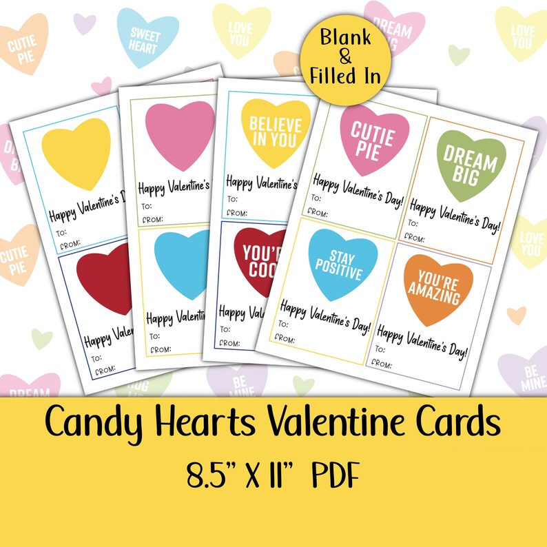 Printable Candy Heart Valentine Cards for Kids, Inspirational ...