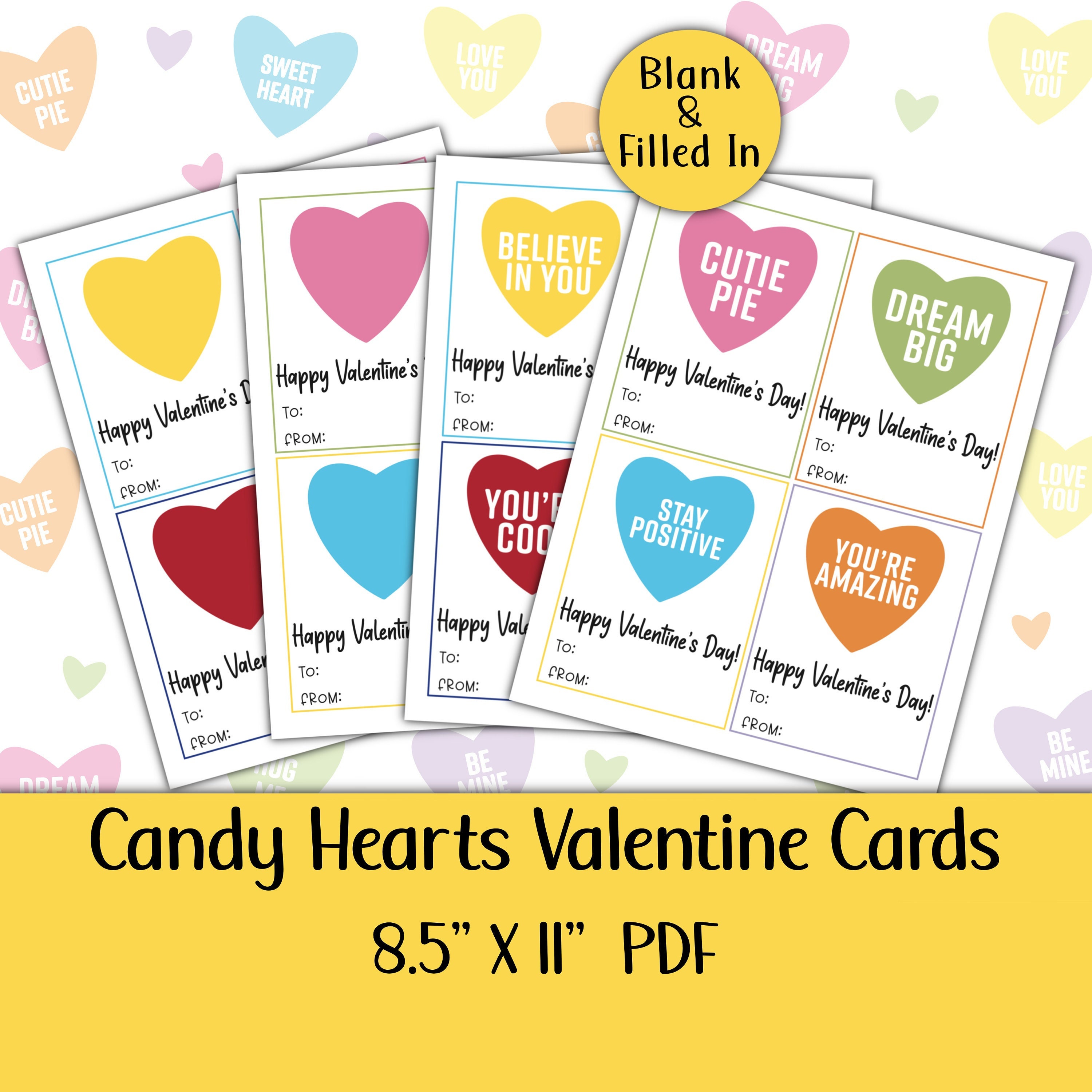 Printable Candy Heart Valentine Cards for Kids, Inspirational ...