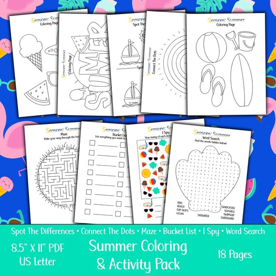 Summer Coloring and Activity Pack for Kids Kids Digital - Etsy