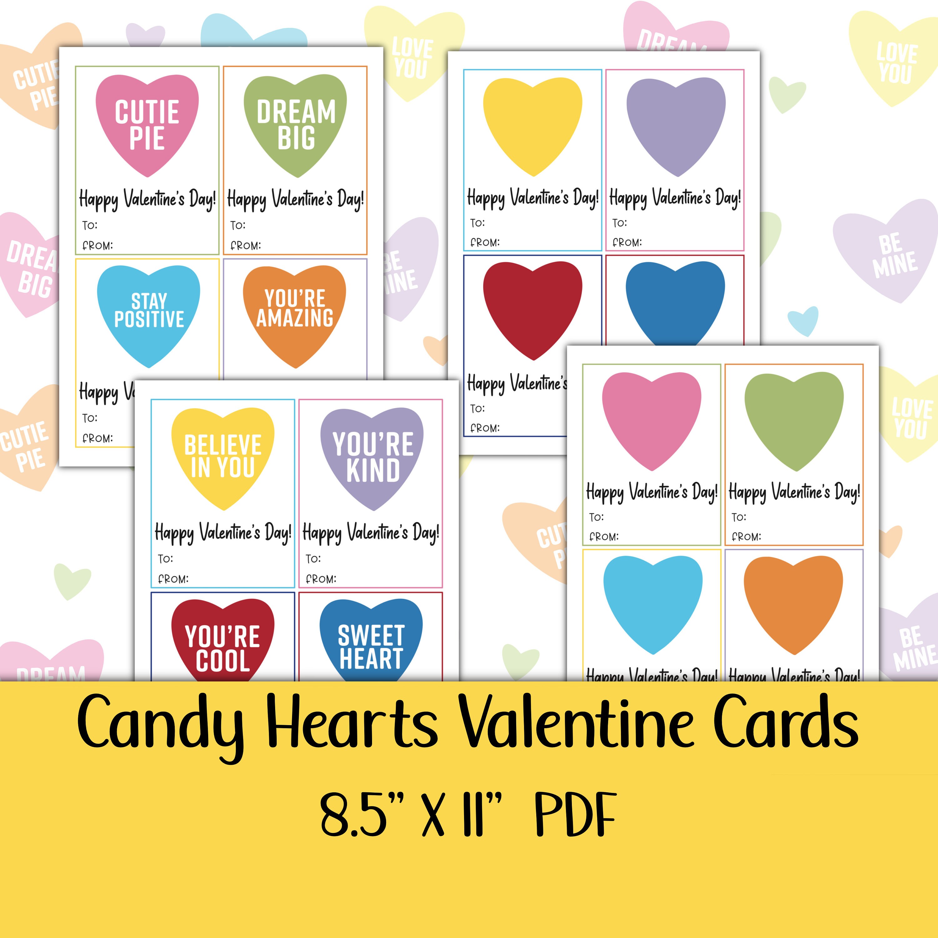 Printable Candy Heart Valentine Cards for Kids, Inspirational ...
