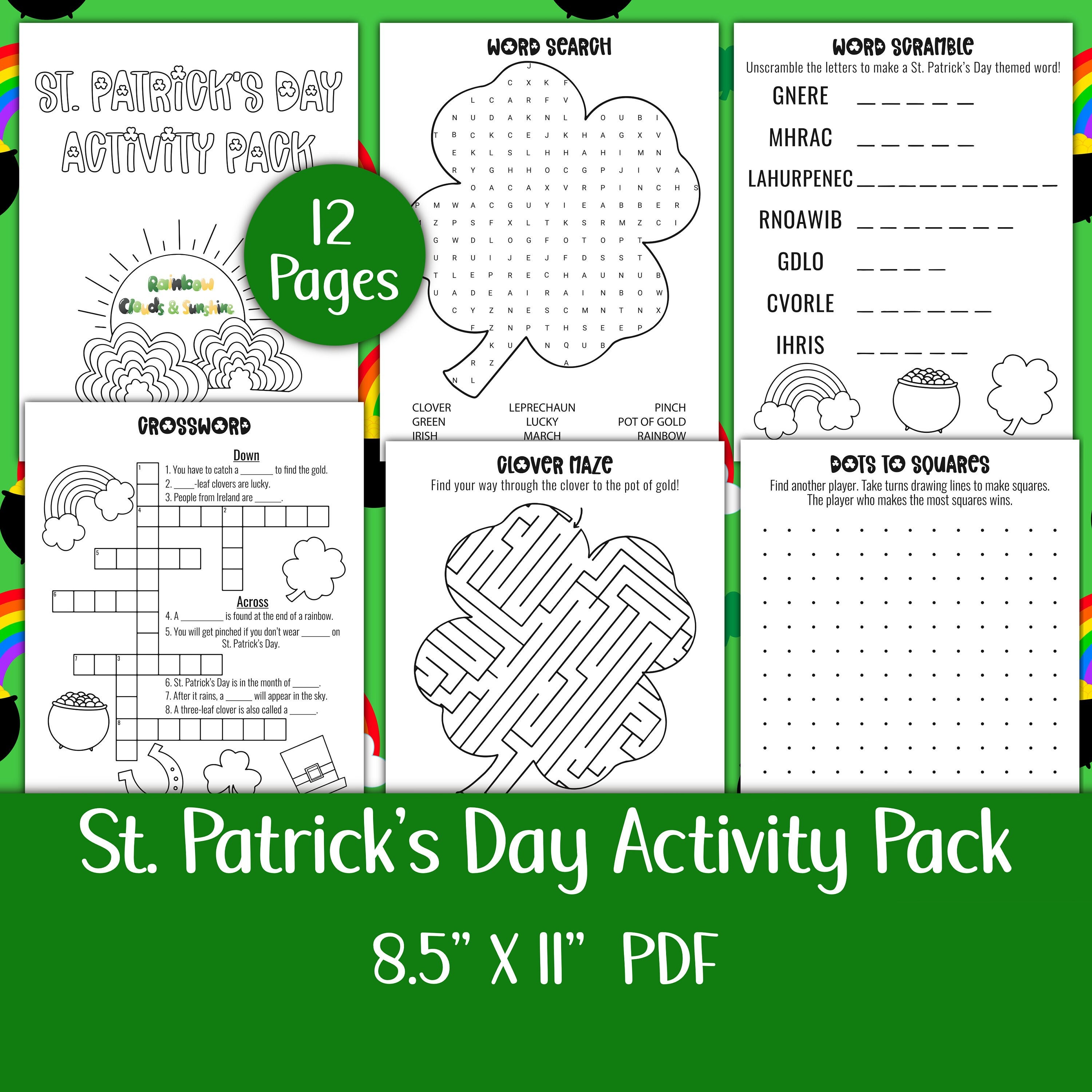 St. Patrick's Day Activity Pack for Kids, Printable Activity Sheets for ...