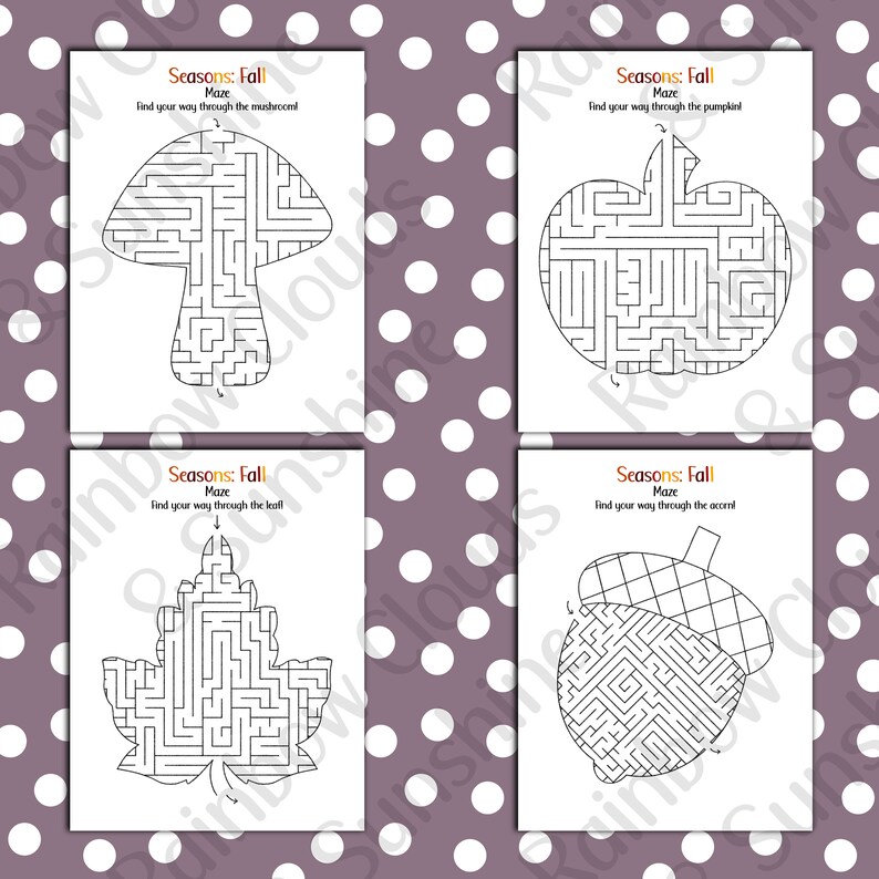 Fall Printable Maze Pack for Kids Seasonal Autumn Maze Bundle PDF ...