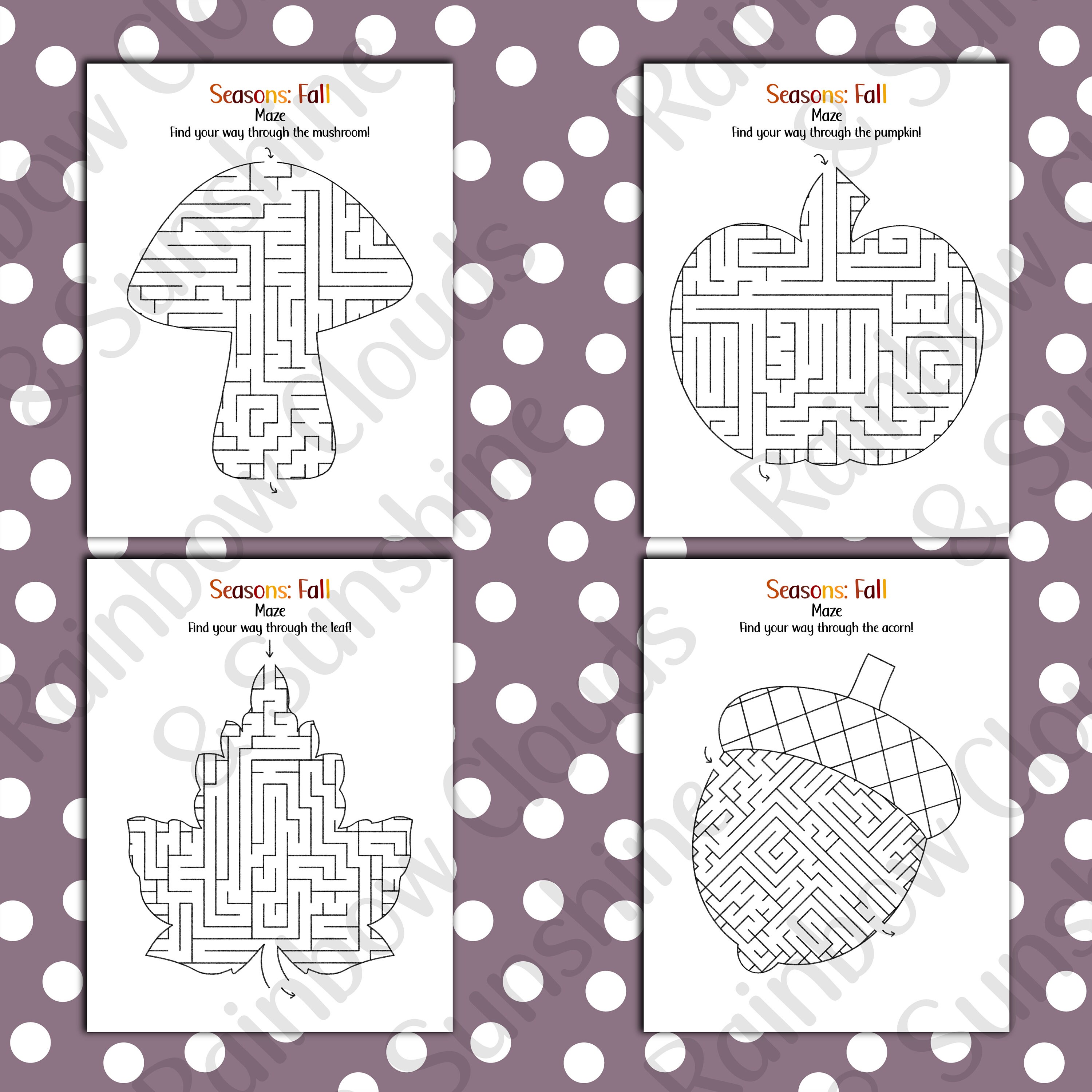 Fall Printable Maze Pack for Kids Seasonal Autumn Maze Bundle PDF ...
