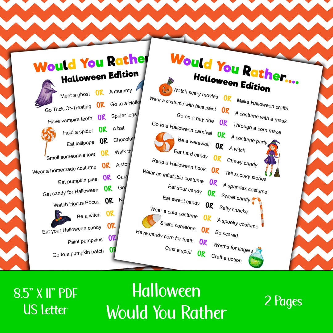 Halloween Would You Rather Printable for Kids, This or That Fun Silly ...